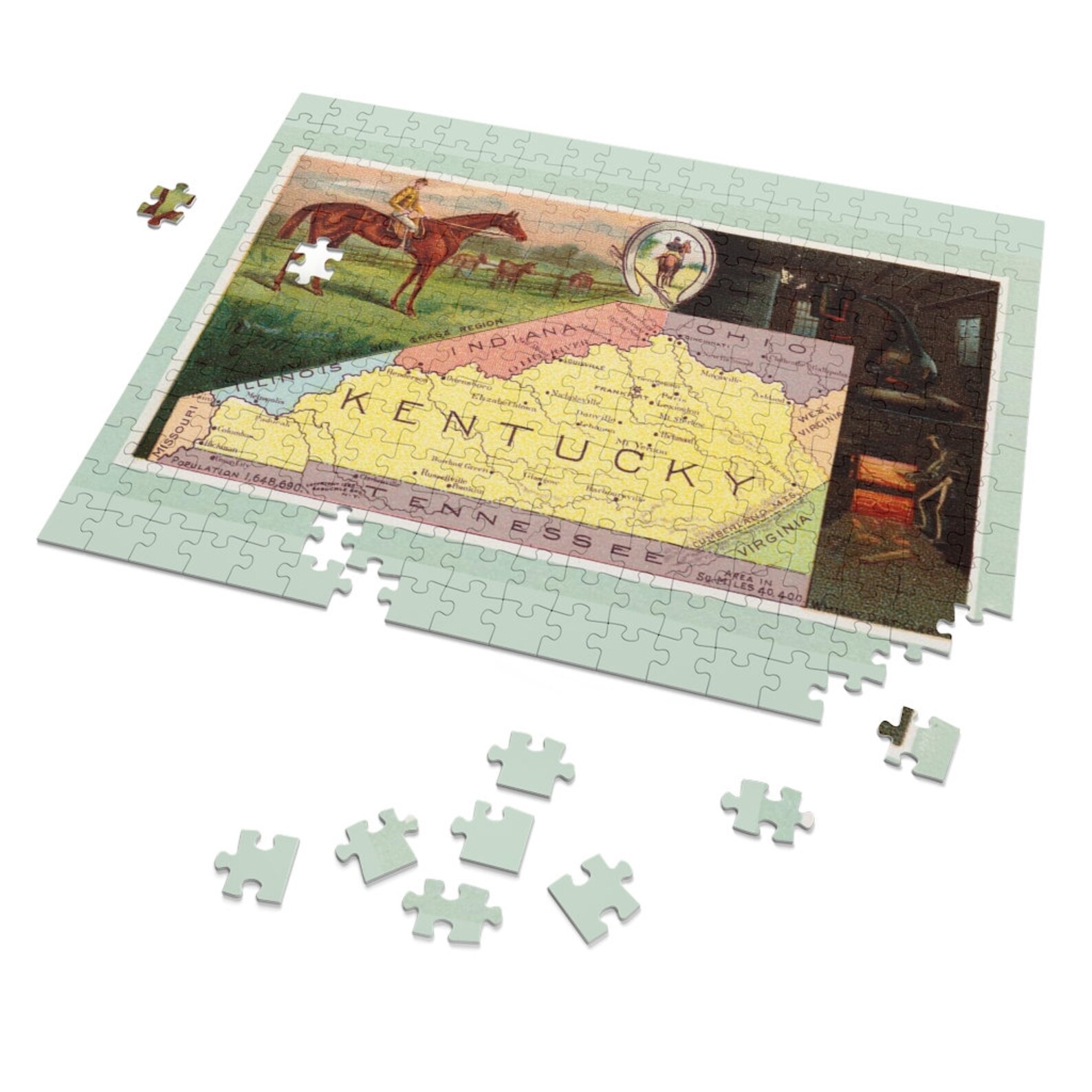Vintage Kentucky Puzzle 252 Stück Historische Karte & Illustration 1890 ...
