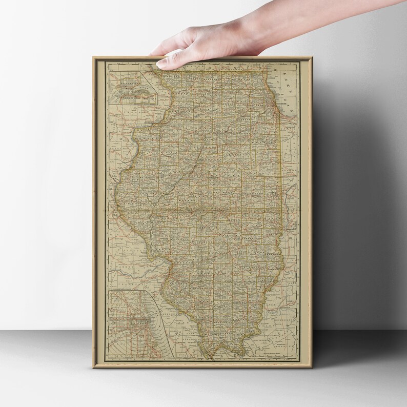Old Illinois Map Print United States Atlas 1878 Tan Print - Etsy
