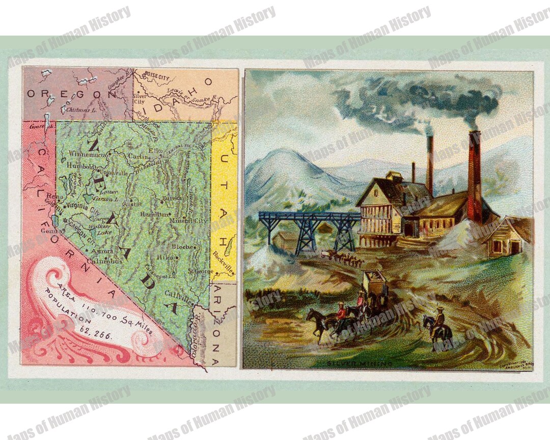 Illustrated Map of Nevada 1890 Digital Print Historic - Etsy