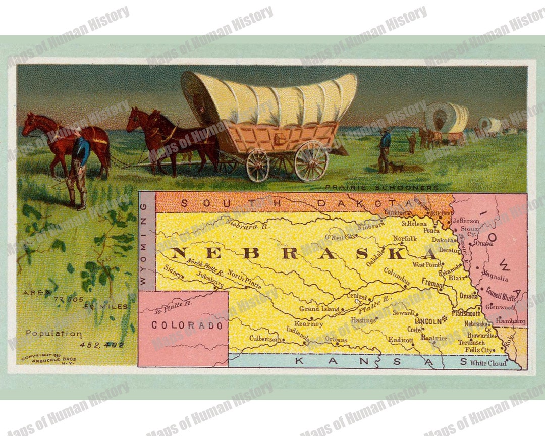 Illustrated Map of Nebraska 1890 Digital Print Historic - Etsy