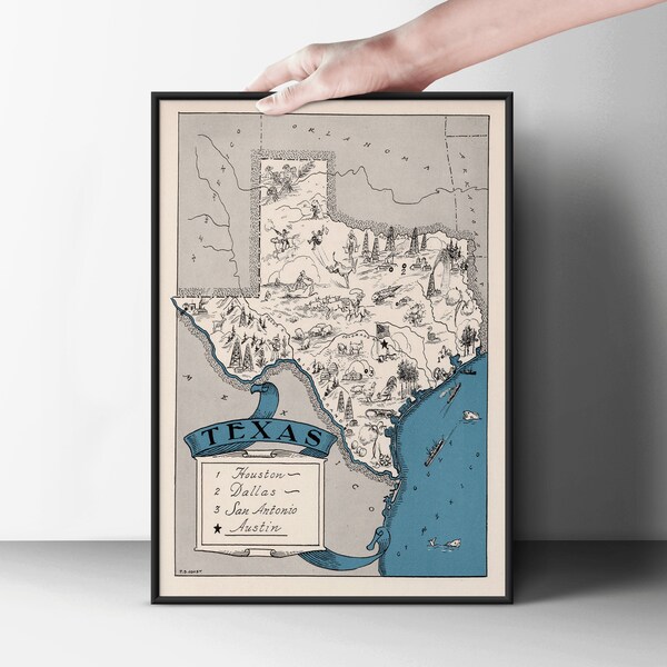Texas Cartoon Map - Etsy
