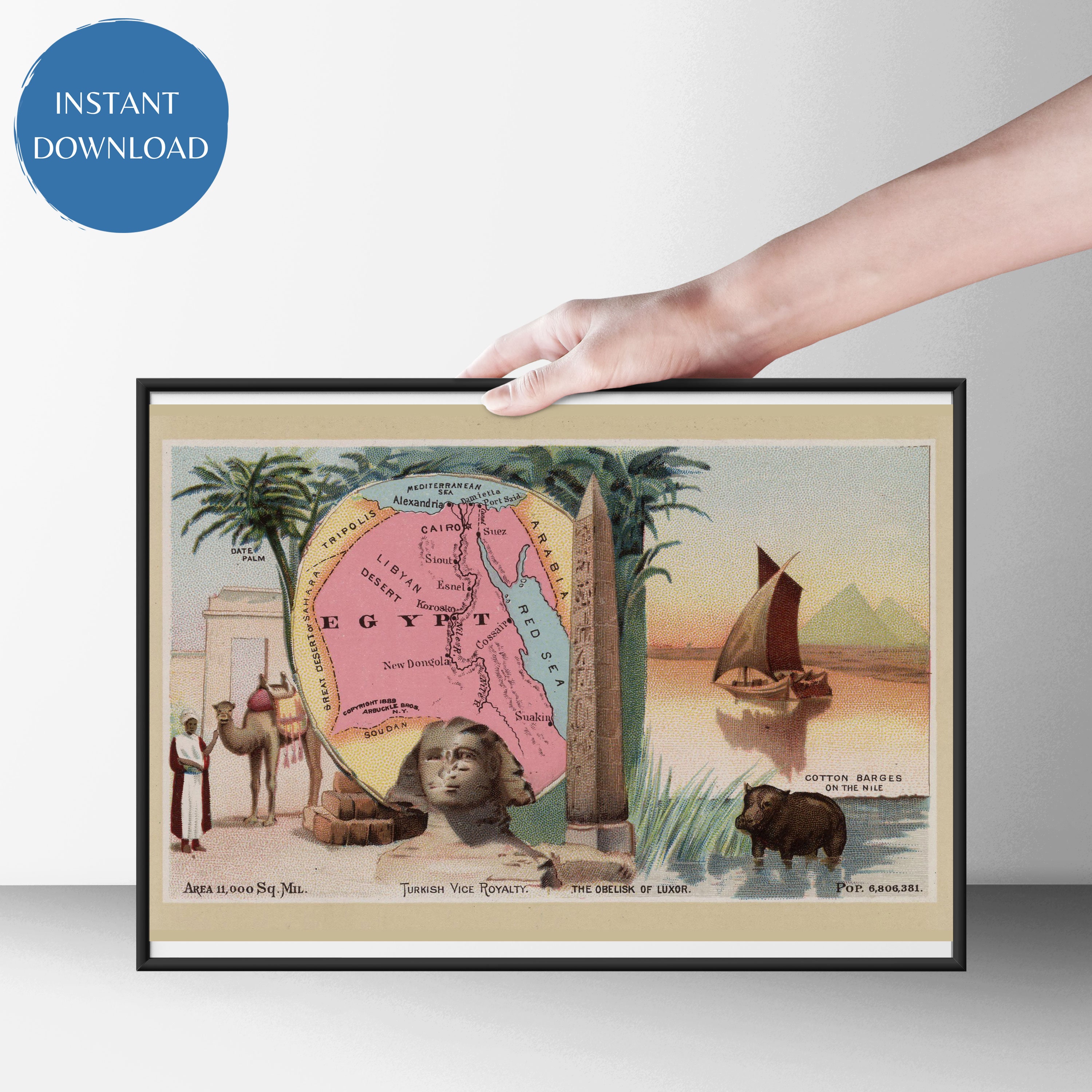 Illustrated Map of Egypt 1890 Digital Print Historic Digital Download ...