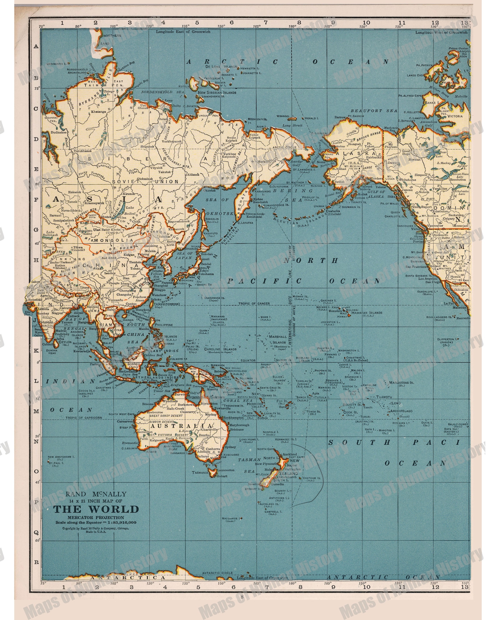 Old Pacific Ocean Atlas Digital Map Print Russia and Northern USA ...