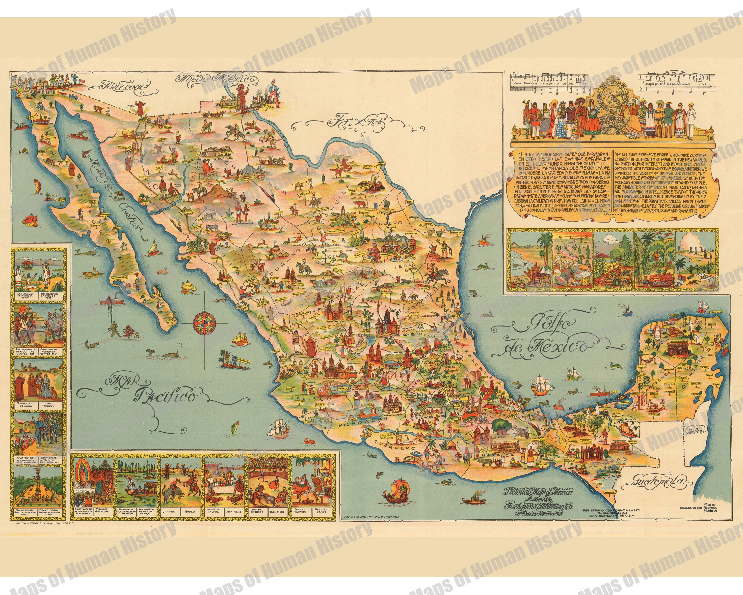 Pictorial Map of Mexico 1931 Poster & Canvas Options - Etsy