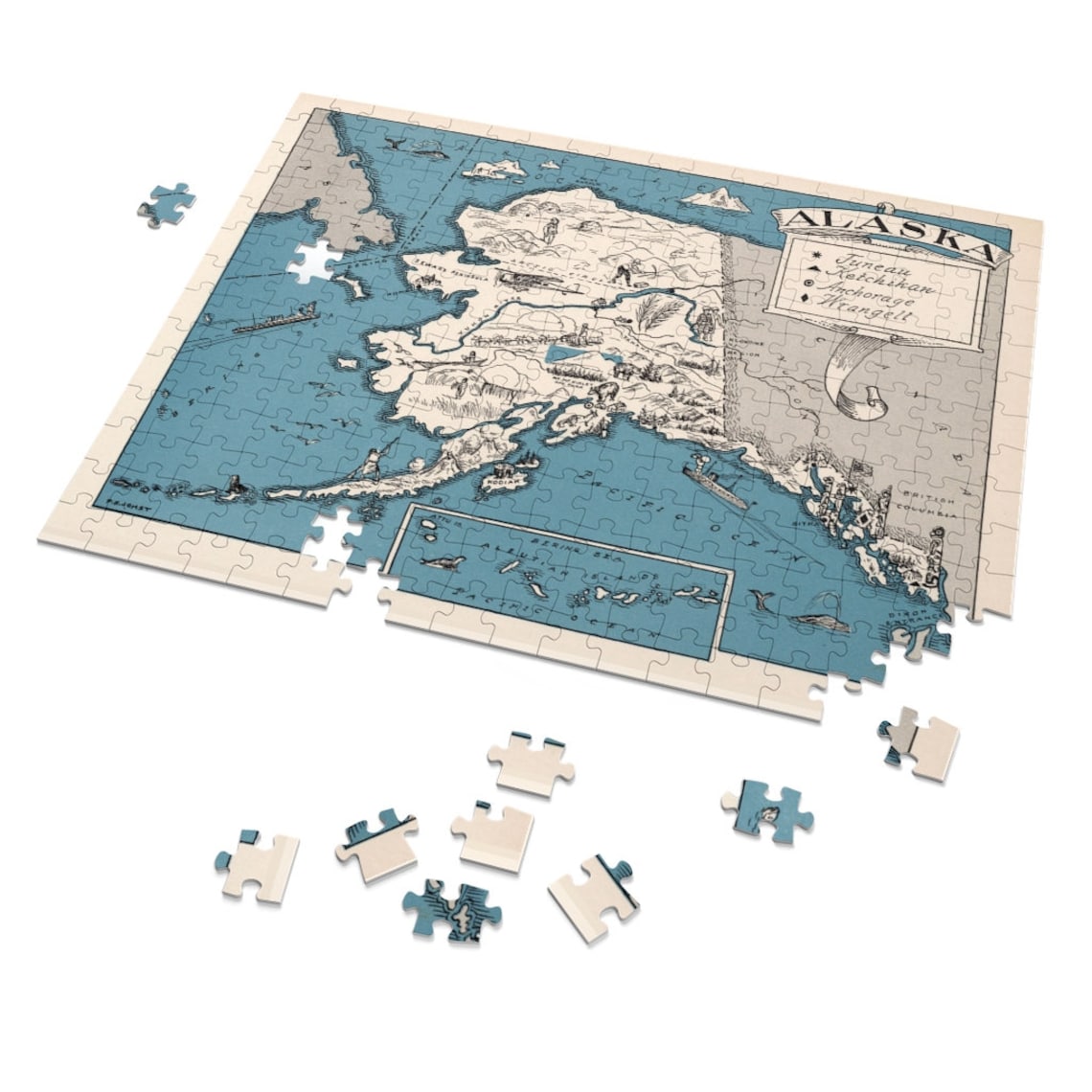 Jigsaw Puzzle Map of Alaska 252 or 500 Pieces Cartoon - Etsy UK