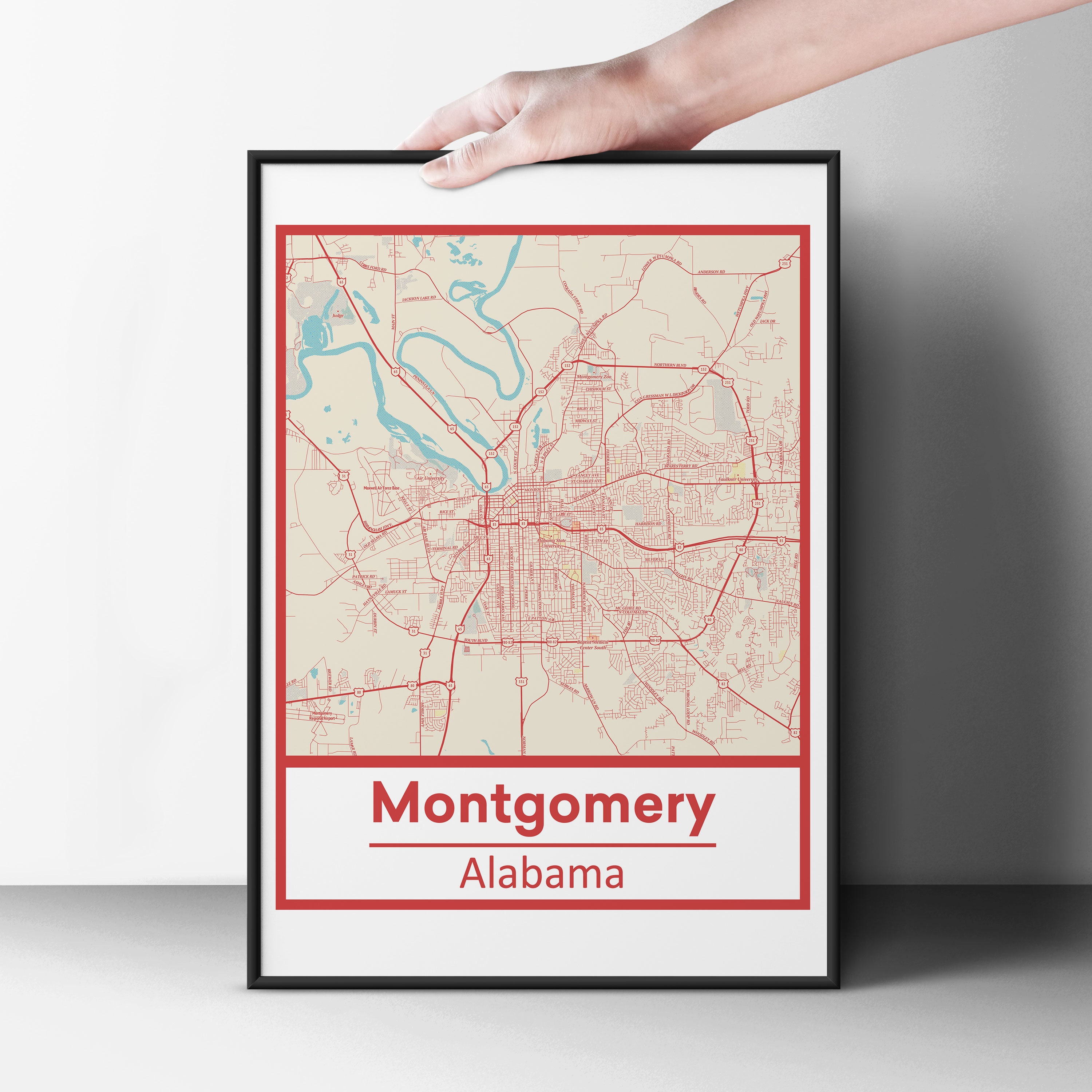 Retro Montgomery Alabama Street Map Poster & Canvas Print - Etsy UK