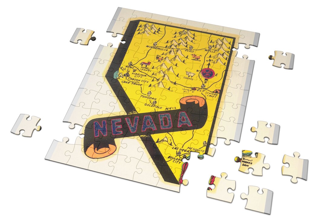Pictorial Map of Nevada Jigsaw Puzzle 252 or 500 Pieces Vintage Map ...