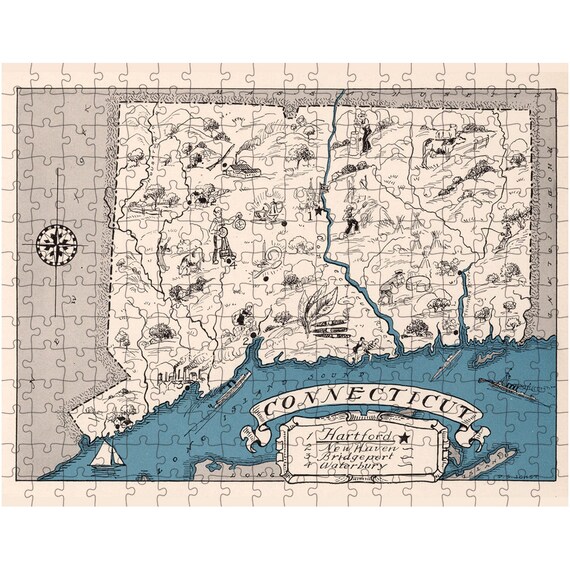 Jigsaw Puzzle Map of Connecticut 252 Pieces Cartoon Style | Etsy