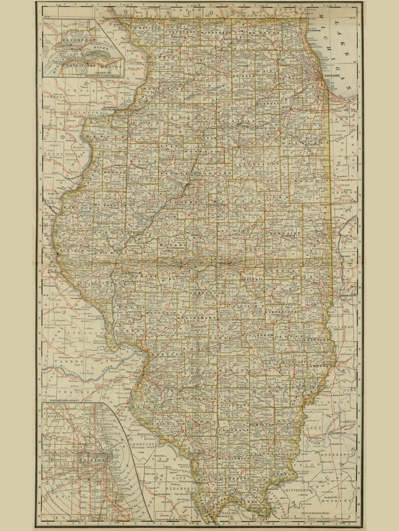 Old Illinois Map Print United States Atlas 1878 Tan Print - Etsy