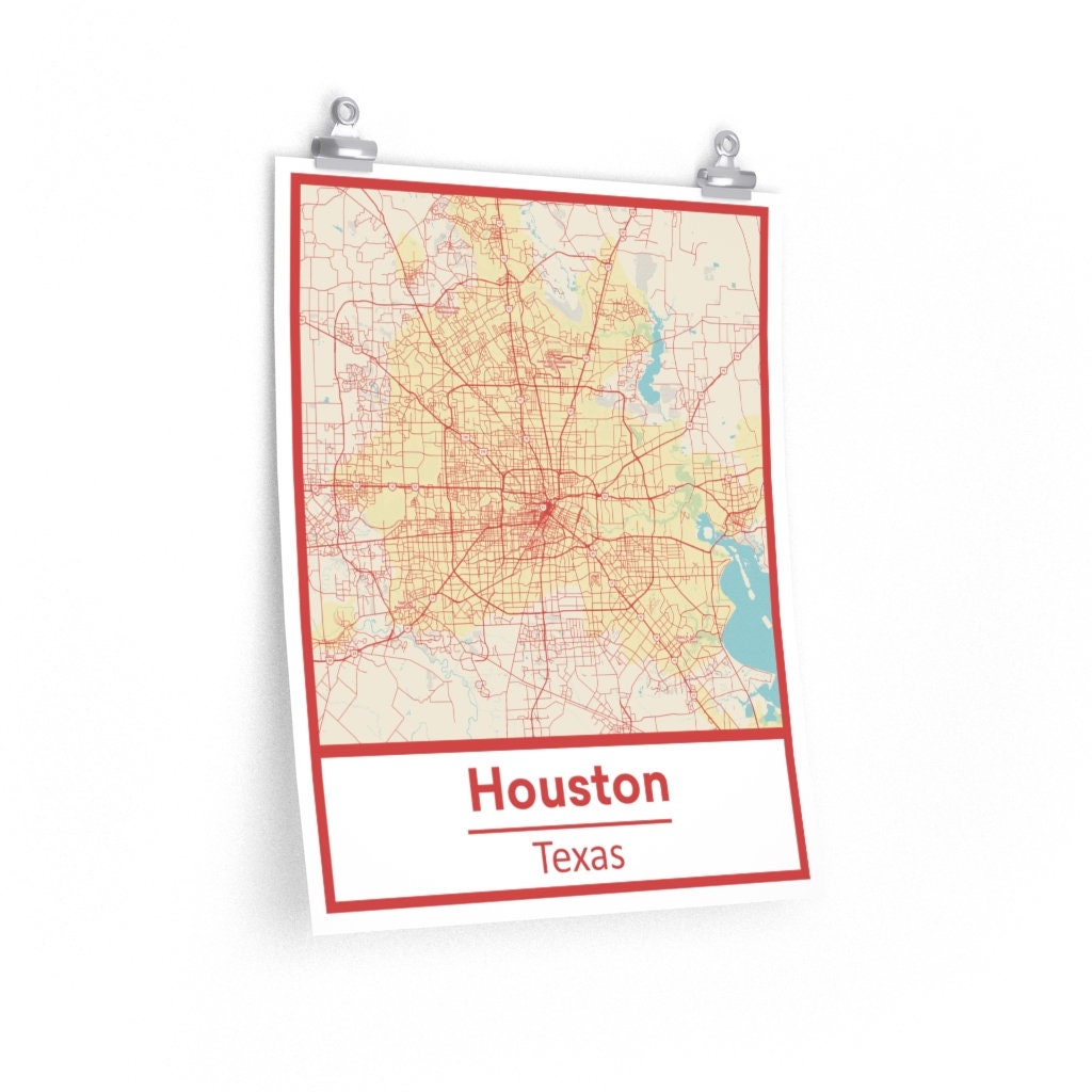 Prints Wall Décor Houston Street Map Vintage Print Poster Texas Home ...