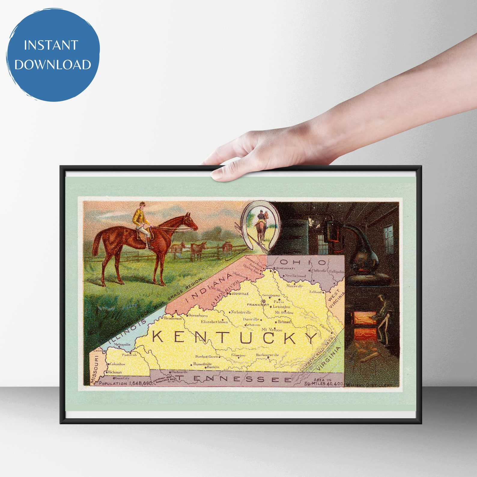 Illustrated Map of Kentucky 1890 Digital Print Historic - Etsy