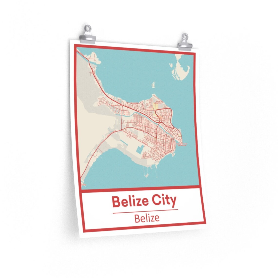 Retro Belize City Belize Street Map Poster & Canvas Print - Etsy