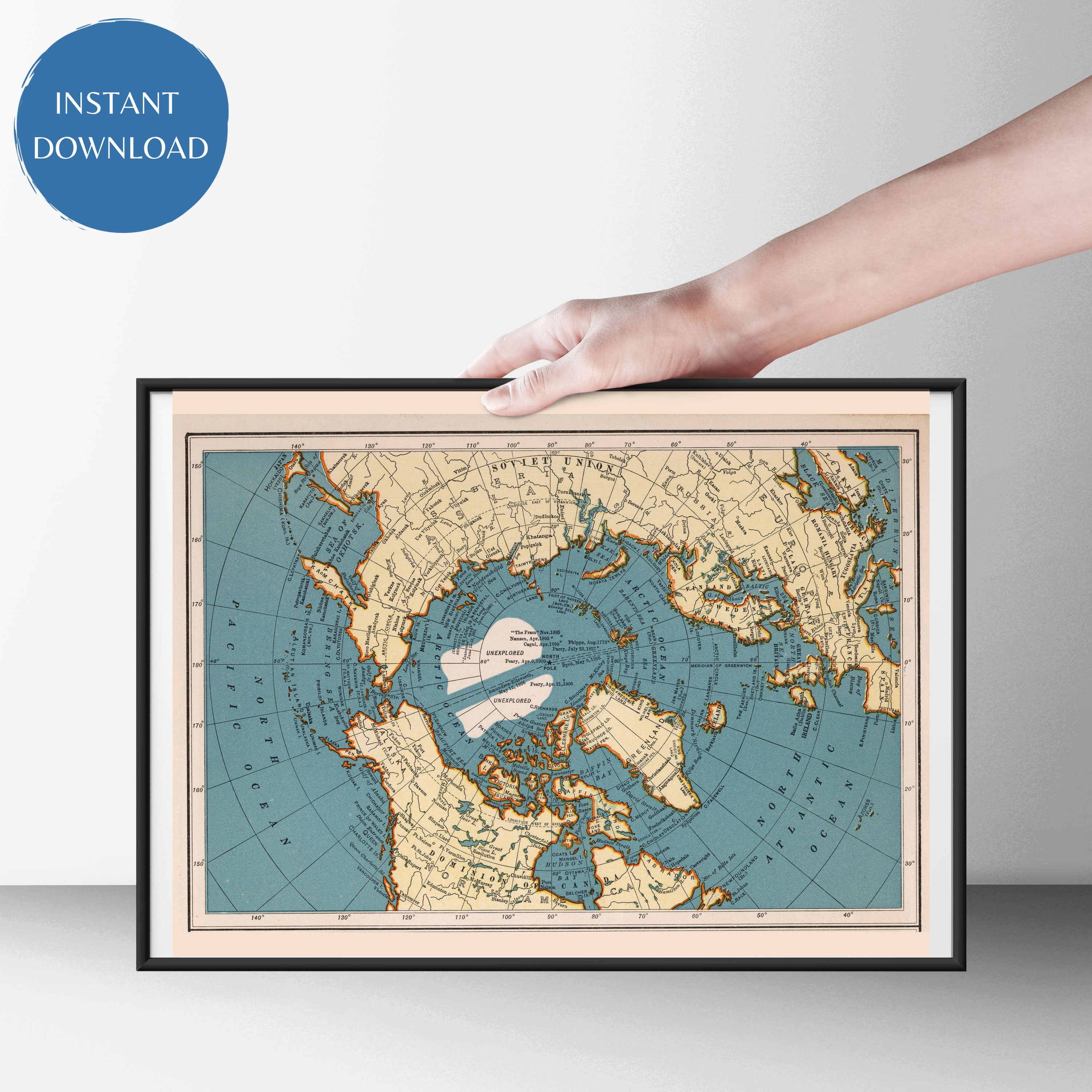 Popular North Pole Atlas Digital Map Print Northern USA and - Etsy