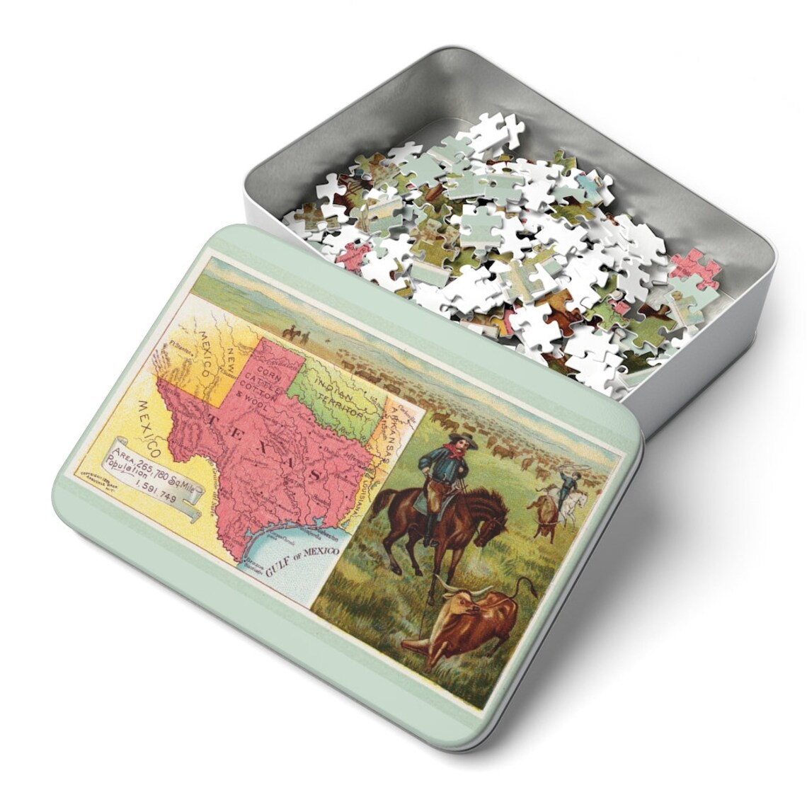 Vintage Texas Puzzle 252 Stück Historische Karte & Illustration 1890 ...