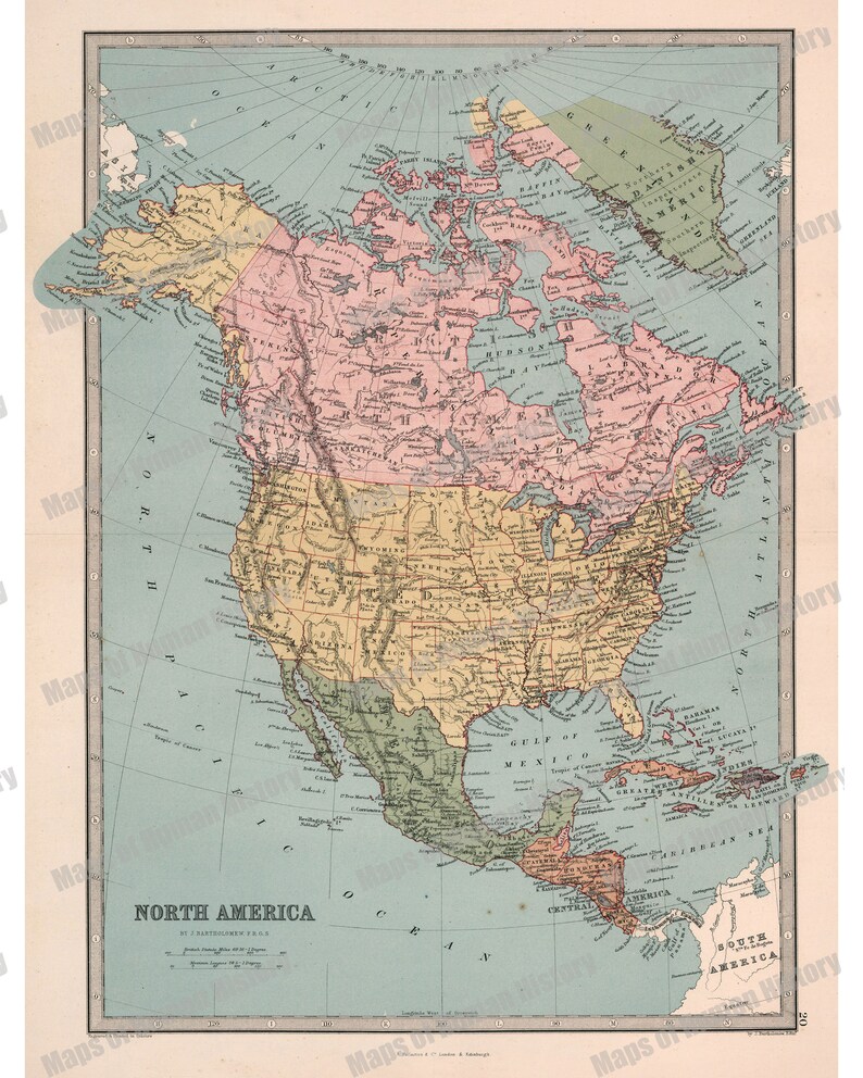 Old North America Atlas Digital Map Print Canada, Mexico, USA Digital ...