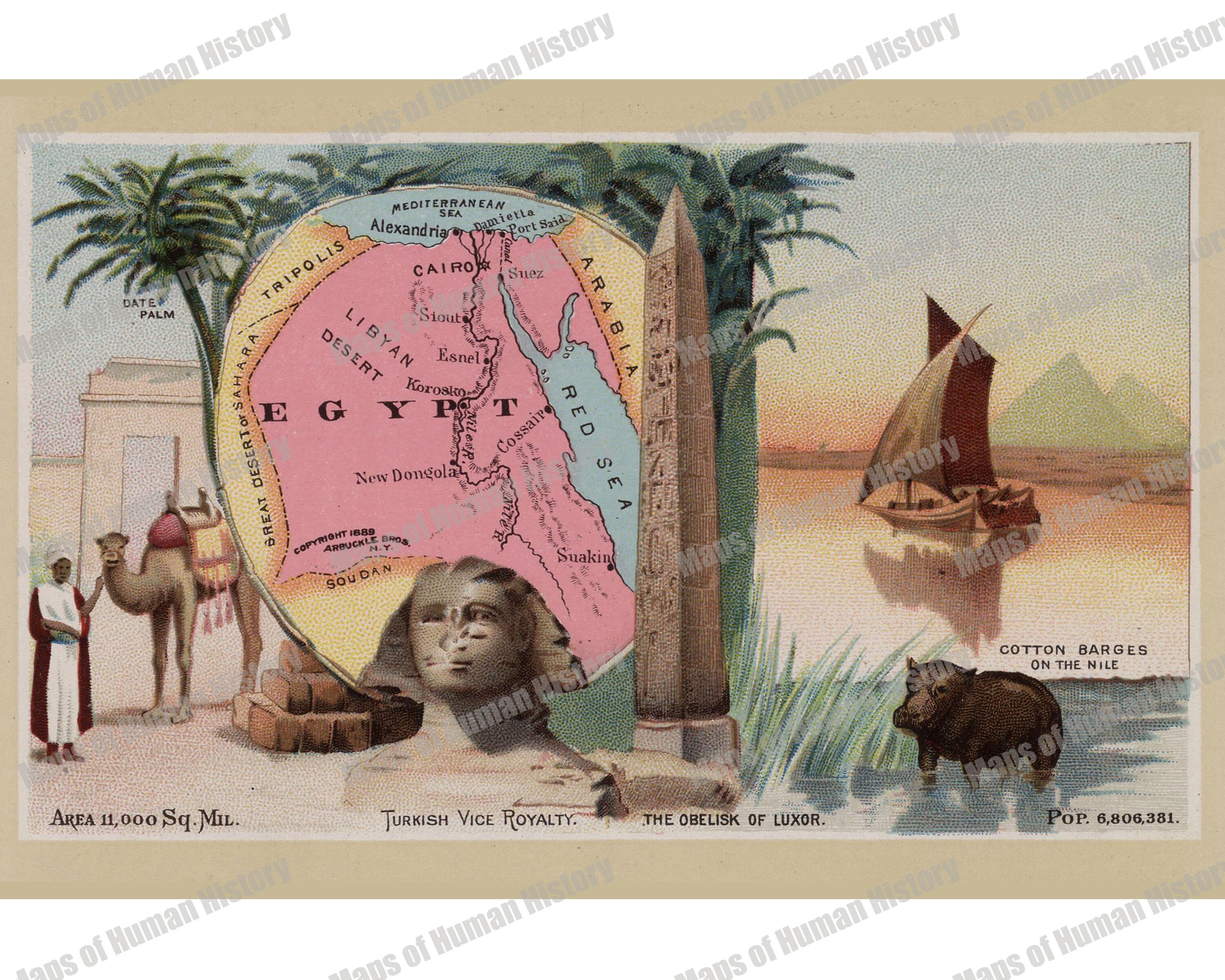 Illustrated Map of Egypt 1890 Digital Print Historic Digital Download ...