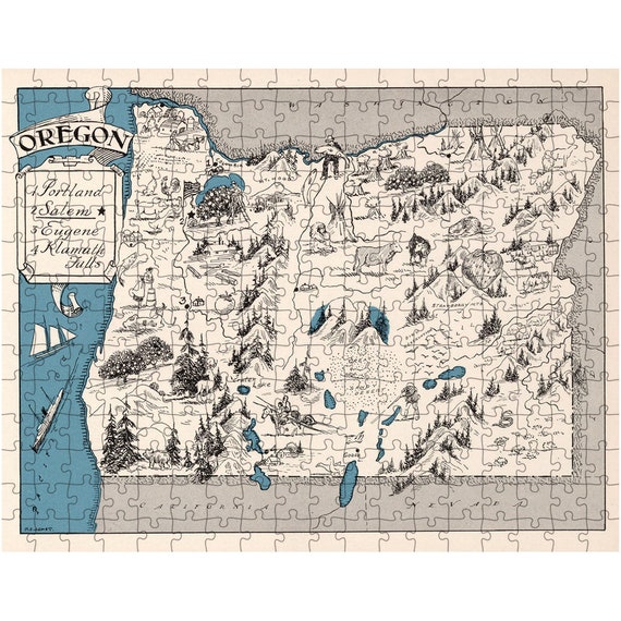 Jigsaw Puzzle Map of Oregon 252 Pieces Cartoon Style Map - Etsy