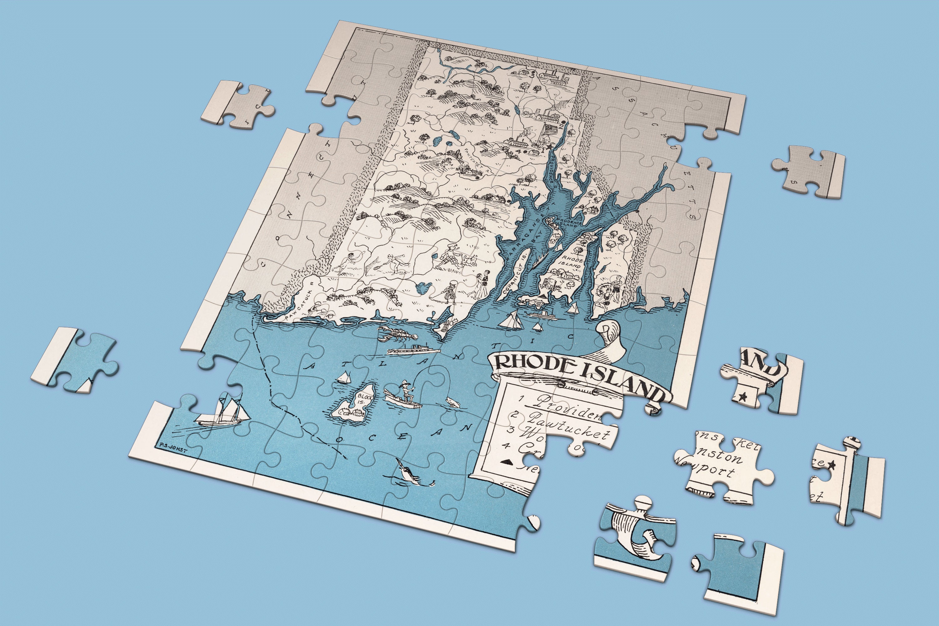 Jigsaw Puzzle Map of Rhode Island 252 Pieces Cartoon Style - Etsy