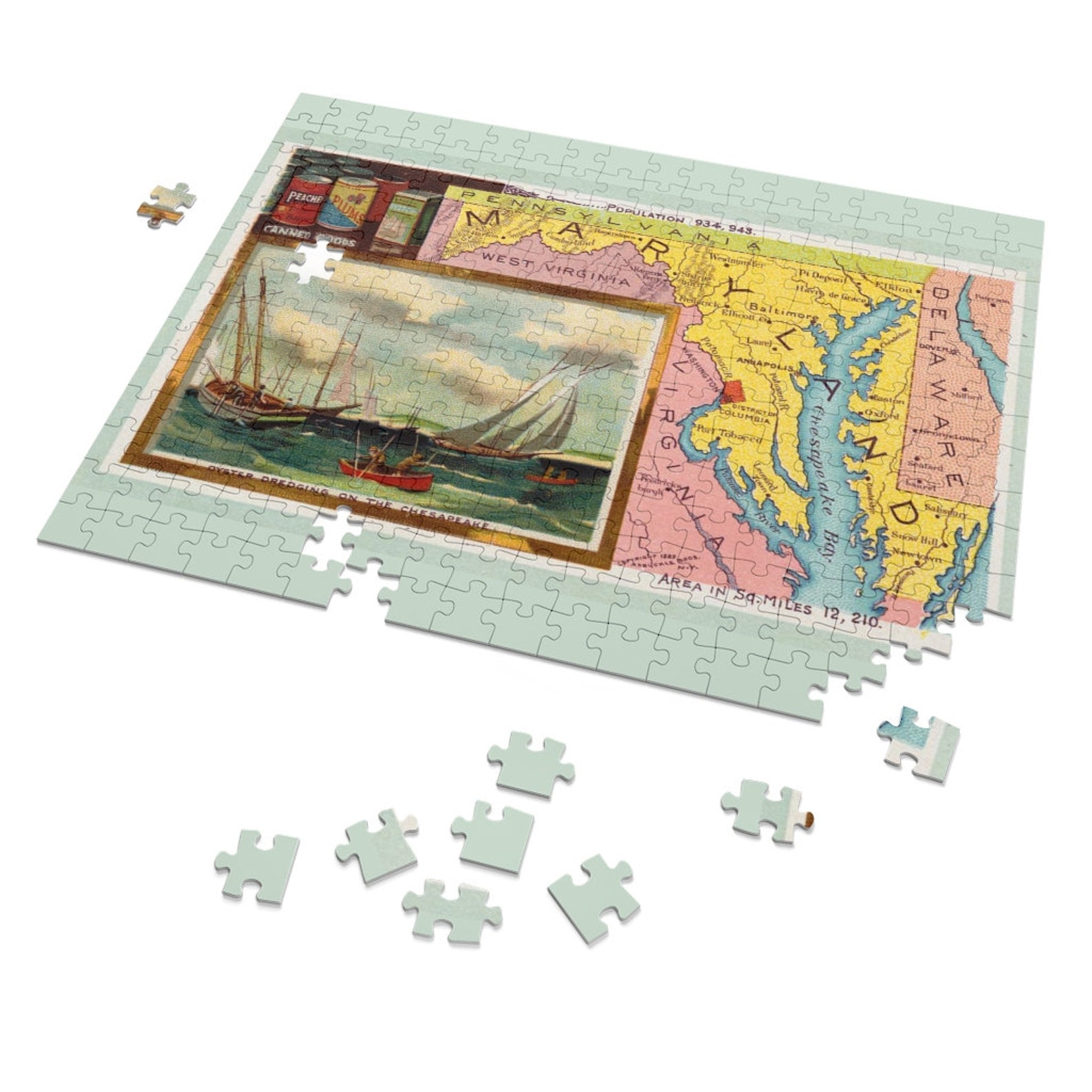 Vintage Maryland Jigsaw Puzzle 252 Pieces Historic Map & Illustration ...