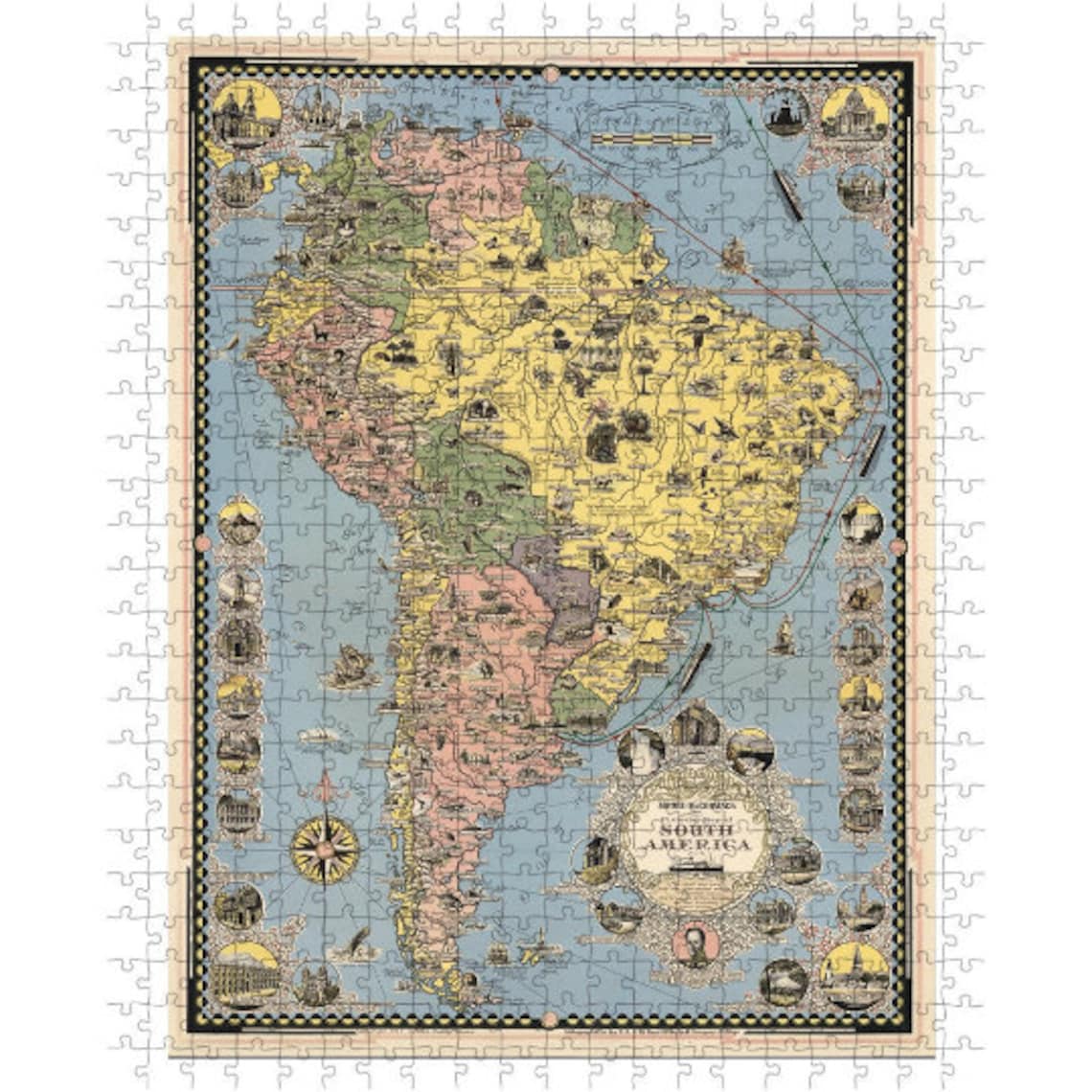 Pictorial Map of South America Jigsaw Puzzle 252 or 500 Pieces Vintage ...