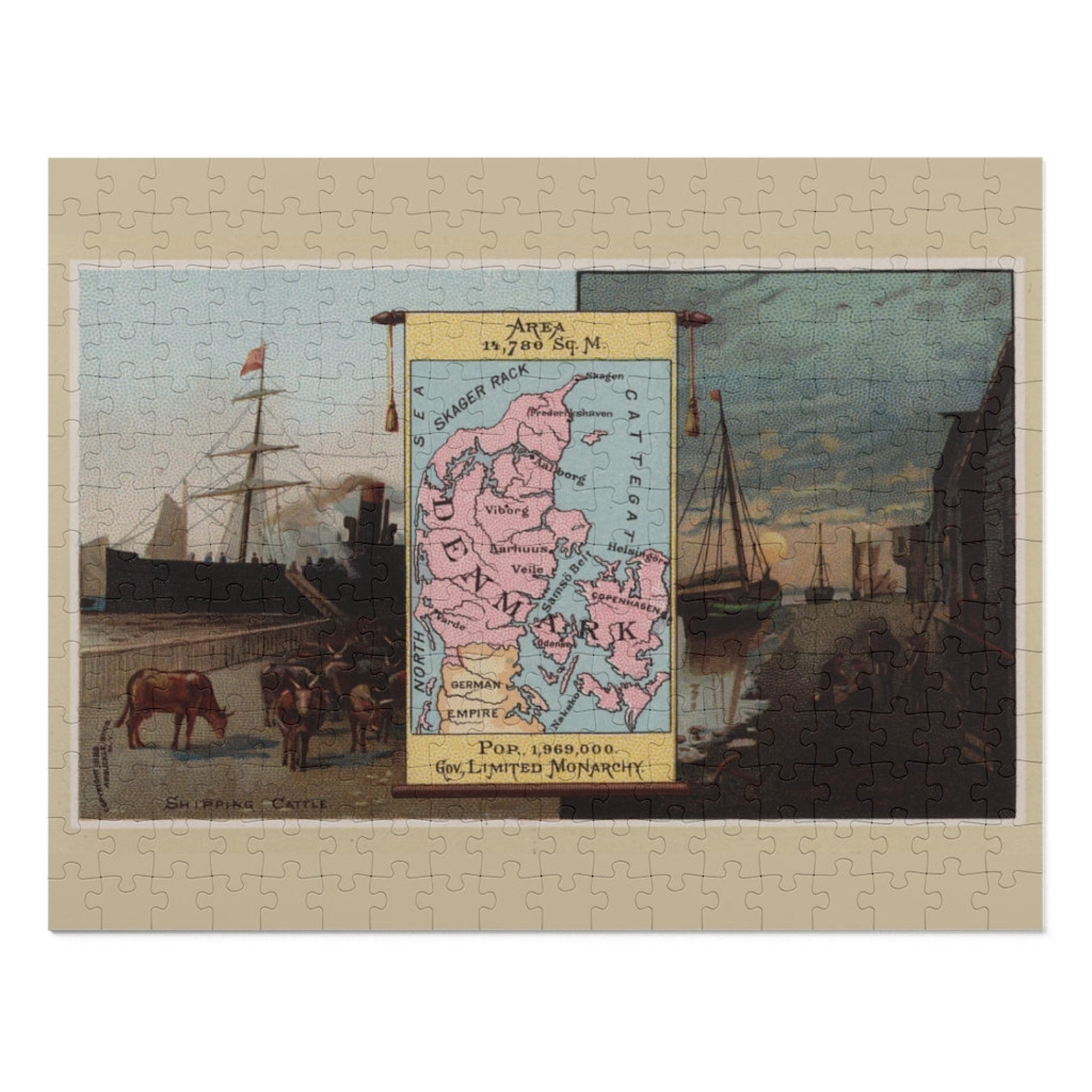 Historic Denmark Jigsaw Puzzle 252 Pieces Historic Map & Illustration ...