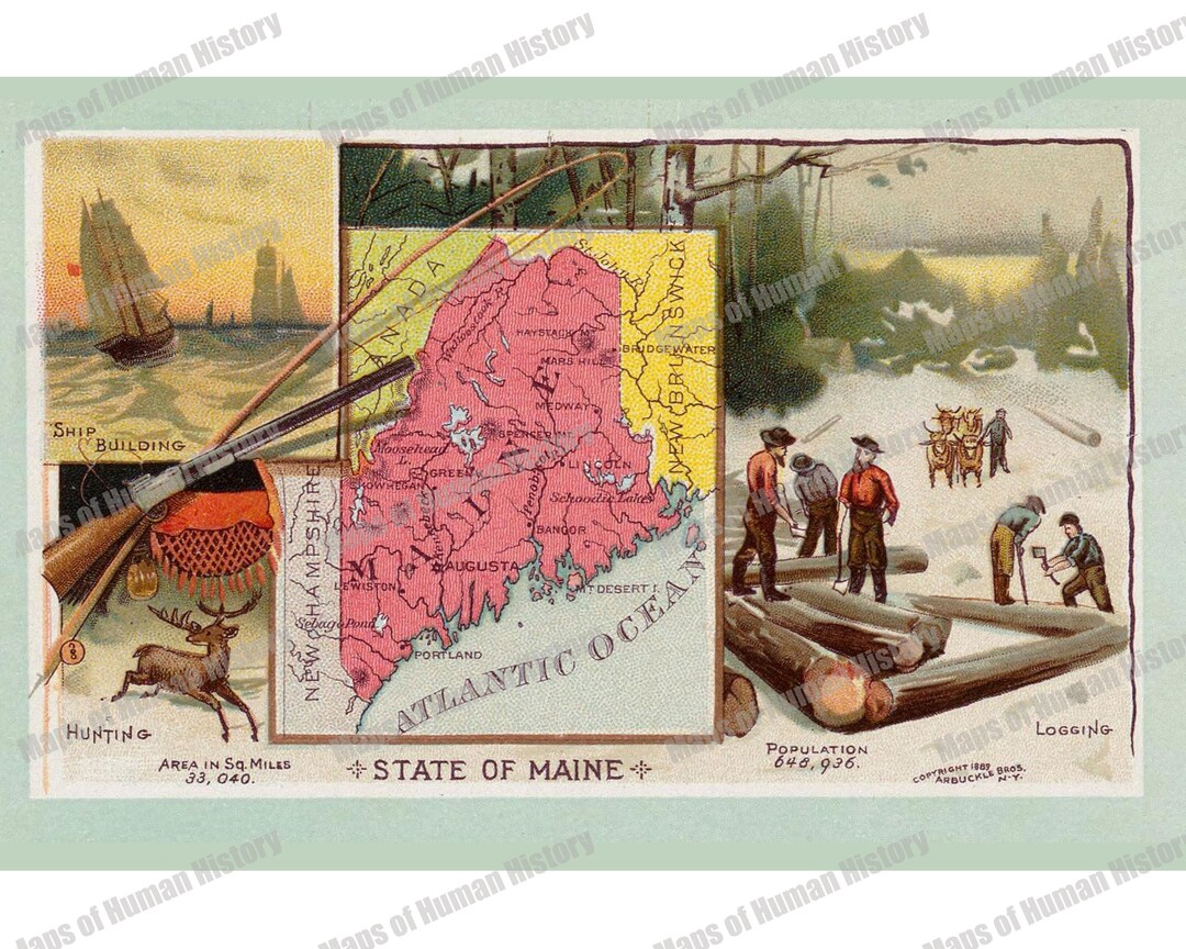 Illustrated Map of Maine 1890 Digital Print Historic Digital Download ...
