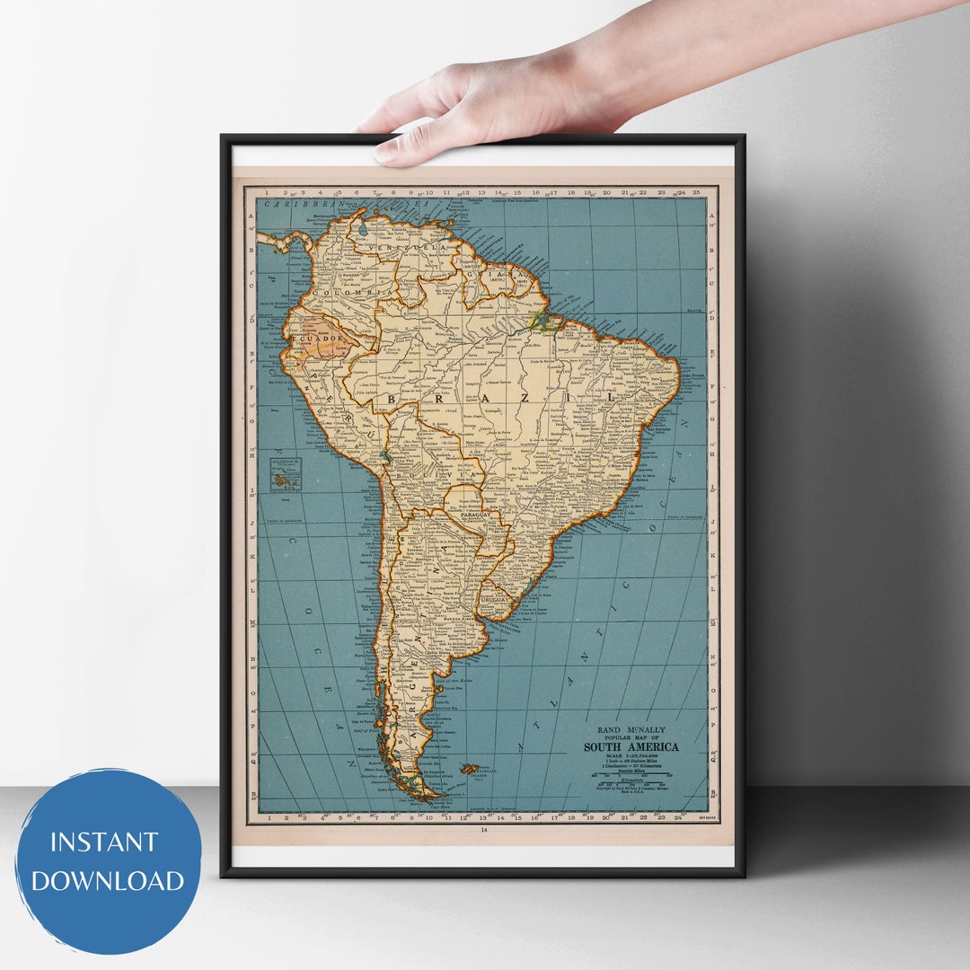 Popular South America Atlas Digital Map Print Argentina, Chile ...