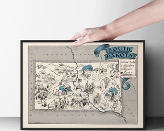 Old North Dakota 1903 Map Print Blue & White Cartoon Hand - Etsy