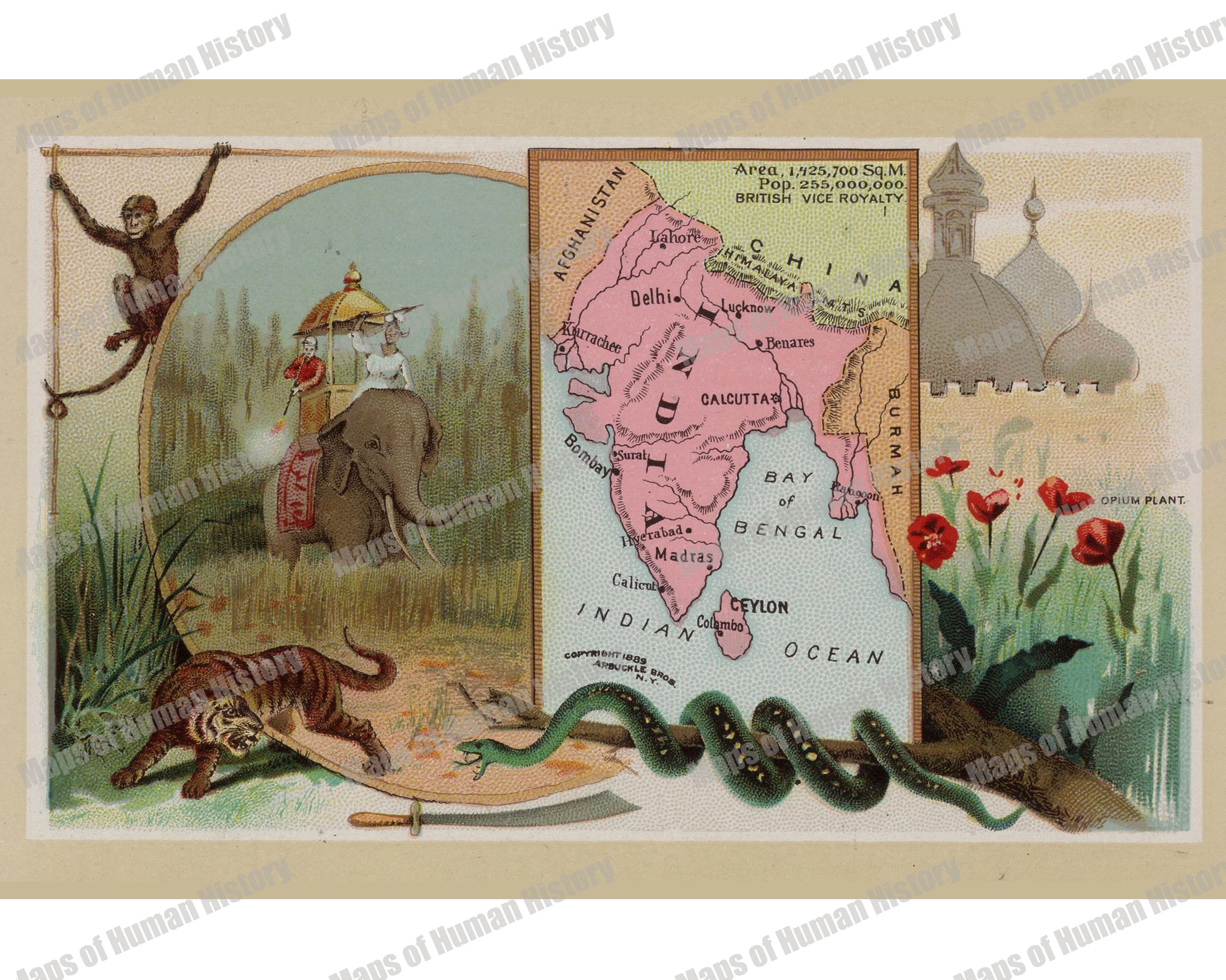 Illustrated Map of India 1890 Digital Print Historic Digital Download ...