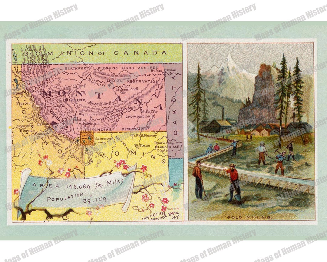 Illustrated Map of Montana 1890 Digital Print Historic - Etsy