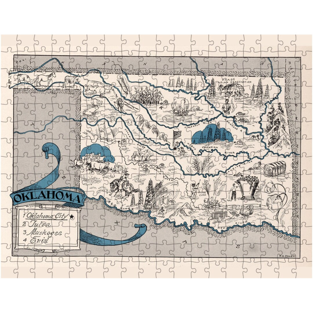 Jigsaw Puzzle Map of Oklahoma 252 Pieces Cartoon Style Map - Etsy