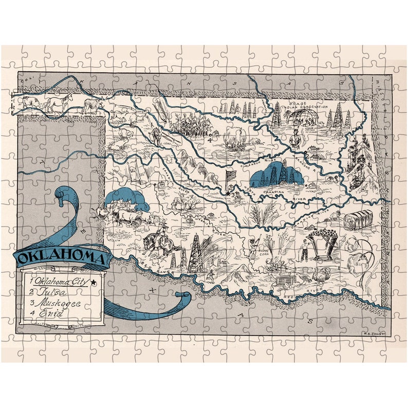 Jigsaw Puzzle Map of Oklahoma 252 Pieces Cartoon Style Map - Etsy