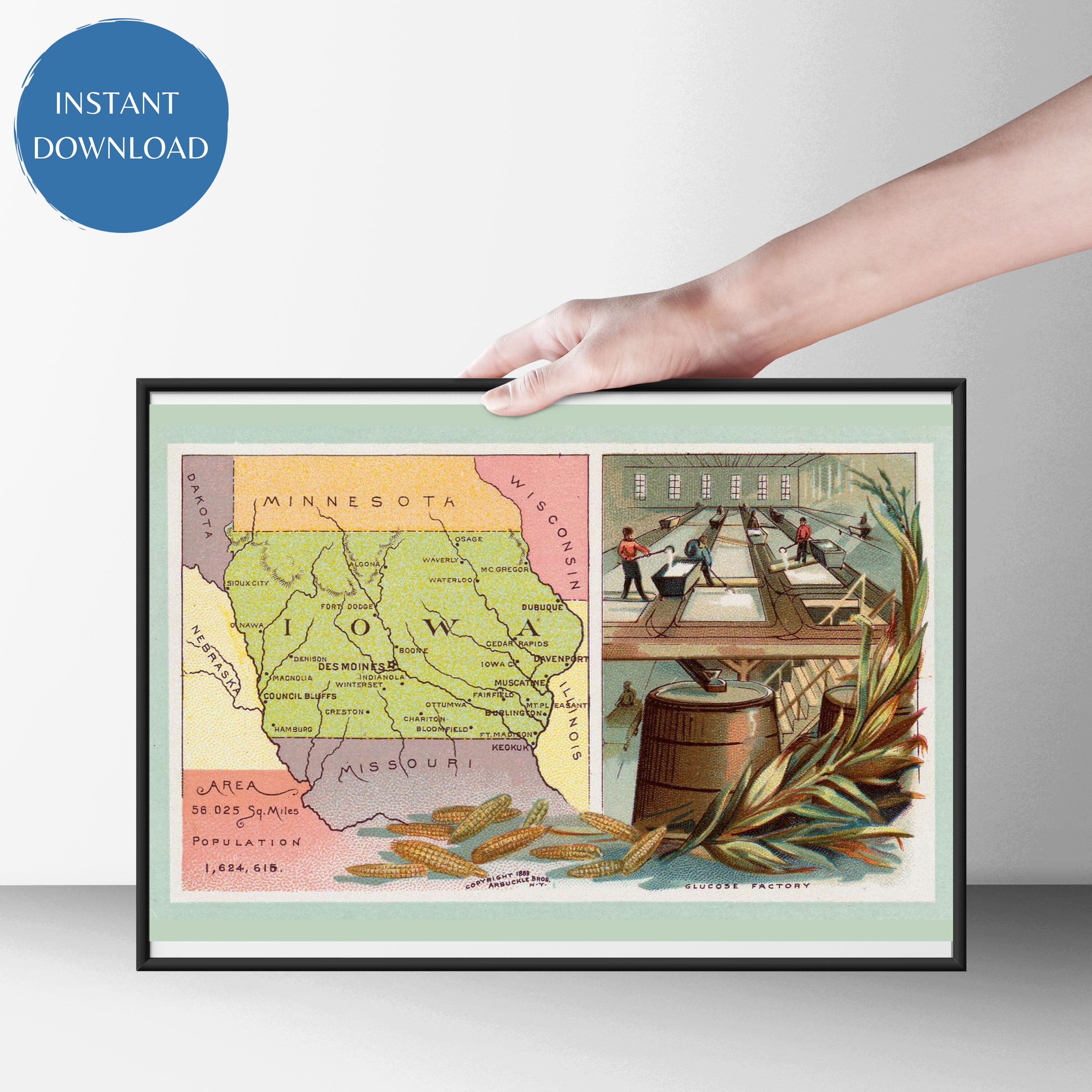 Illustrated Map of Iowa 1890 Digital Print Historic - Etsy