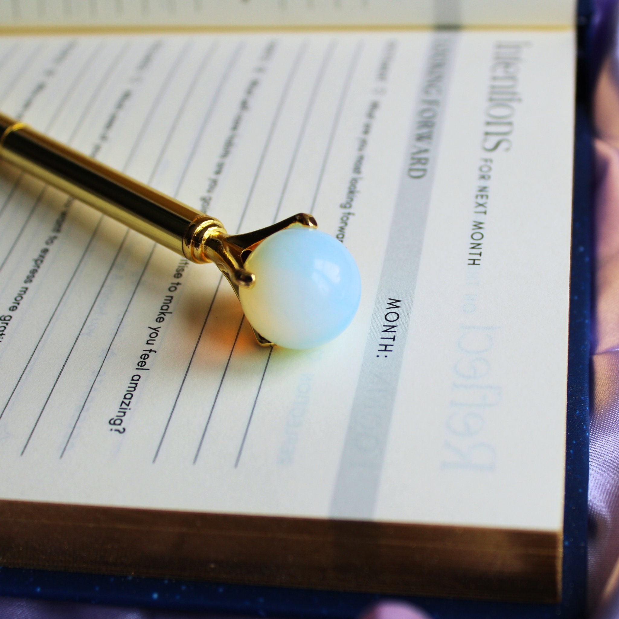 Opal Crystal Ball Pen for Inspiration & Clarity, Gold Opal Pen, Crown ...