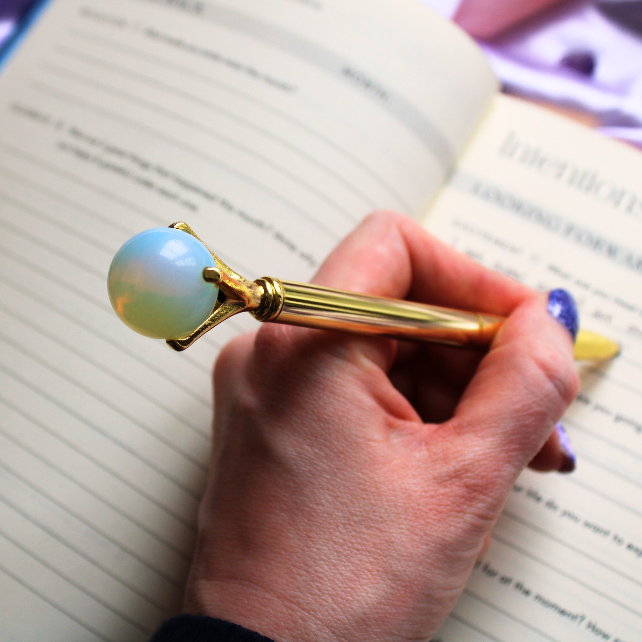 Opal Crystal Ball Pen for Inspiration & Clarity, Gold Opal Pen, Crown ...