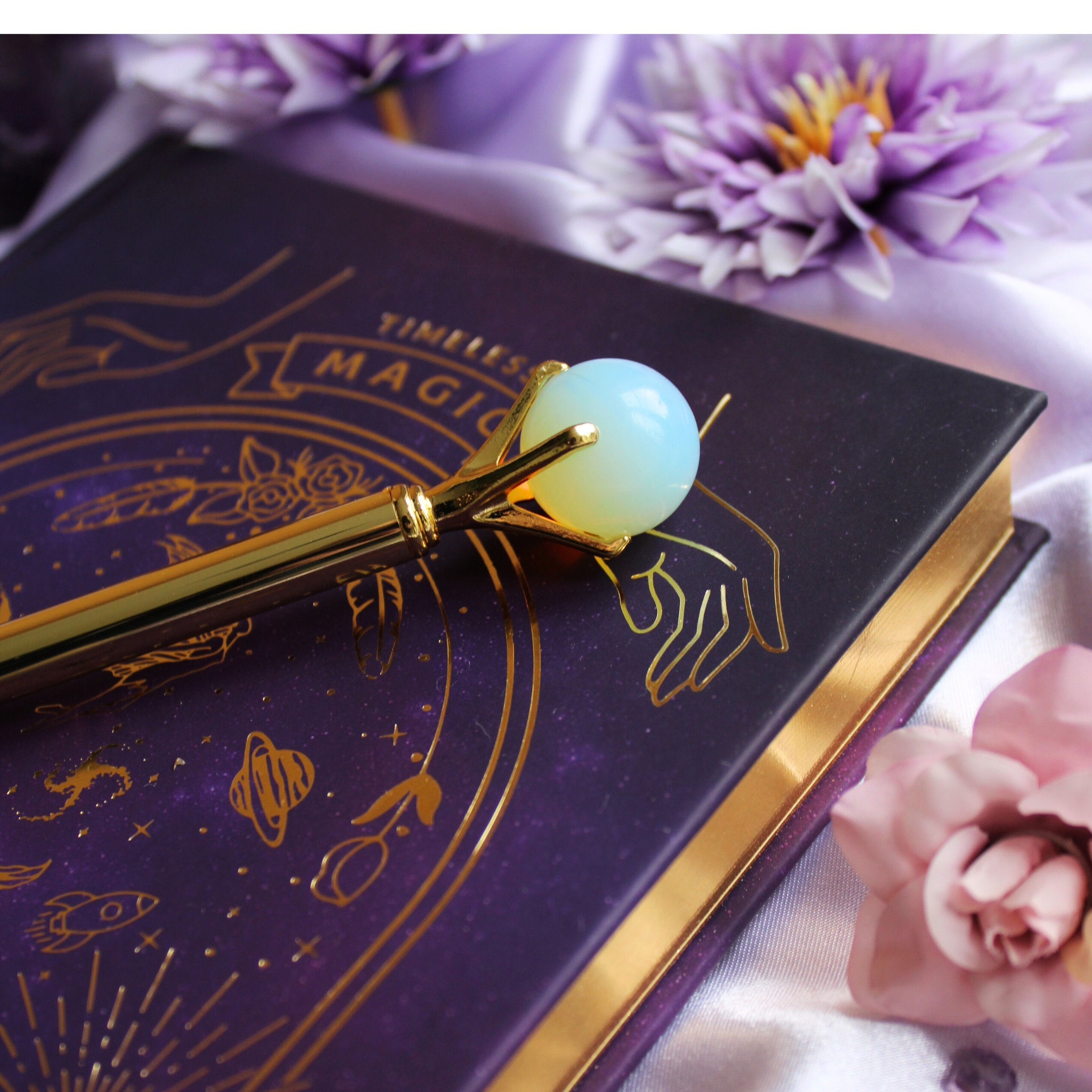 Opal Crystal Ball Pen for Inspiration & Clarity, Gold Opal Pen, Crown ...