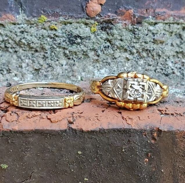 Vintage Ring Set, Antique Bridal Round Moissanite Engagement Set ...