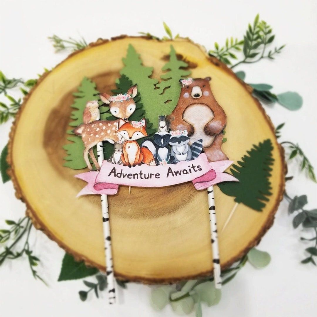 Woodland Girl Cake Topper, Forest Animals Cake Topper, Straw Cake ...