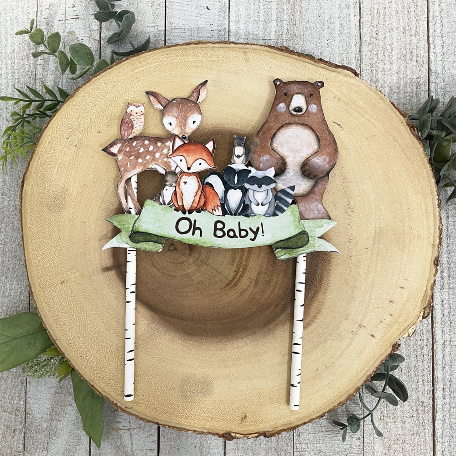Woodland Cake Topper, Forest Animals Cake Topper, Straw Cake Topper ...