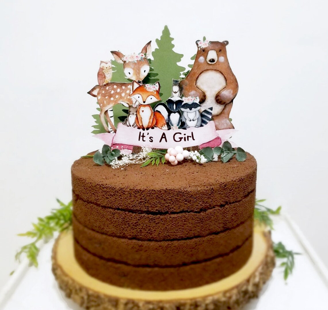Woodland Girl Cake Topper Forest Animals Cake Topper Straw - Etsy