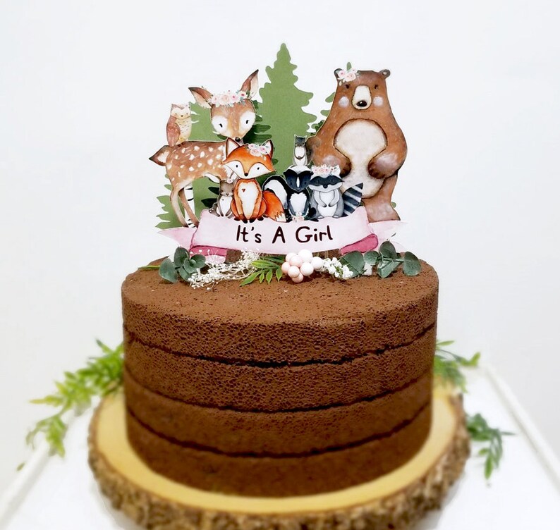 Woodland Girl Cake Topper, Forest Animals Cake Topper, Straw Cake ...