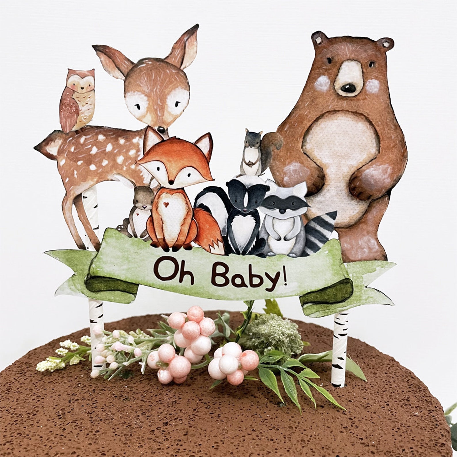 Woodland Cake Topper, Forest Animals Cake Topper, Straw Cake Topper ...