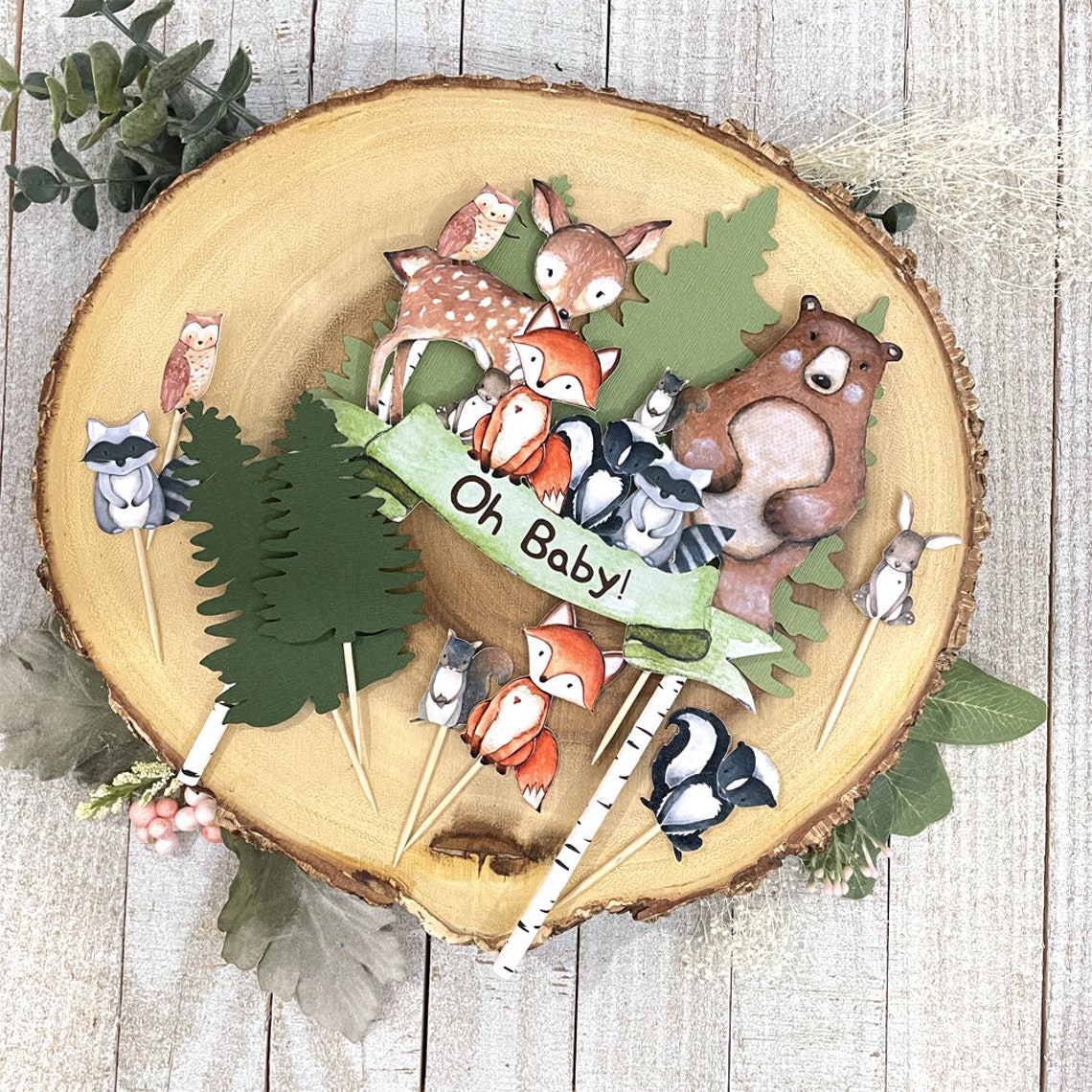 Woodland Cake Topper Forest Animals Cake Topper Straw Cake - Etsy