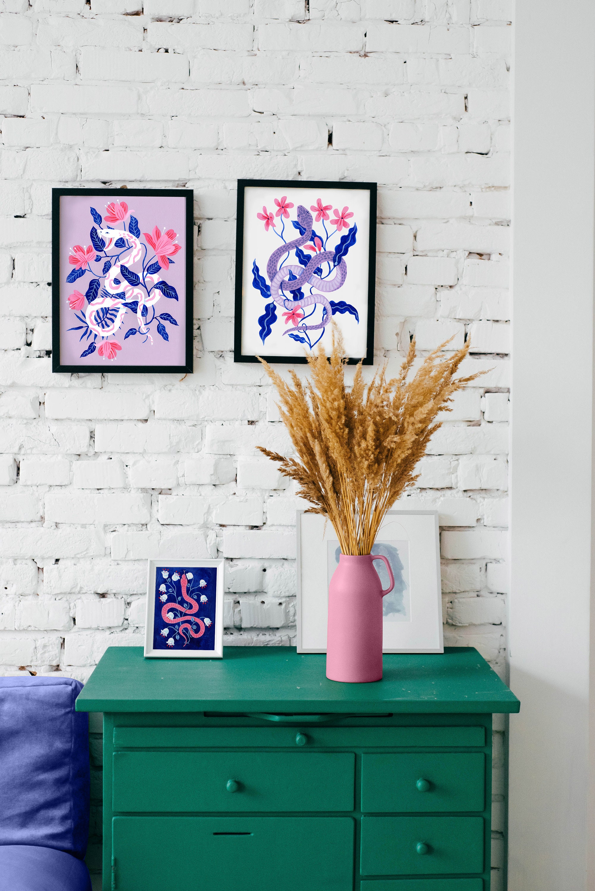 Floral Snake Illustration Prints A4 & A5 Snake Art Print | Etsy