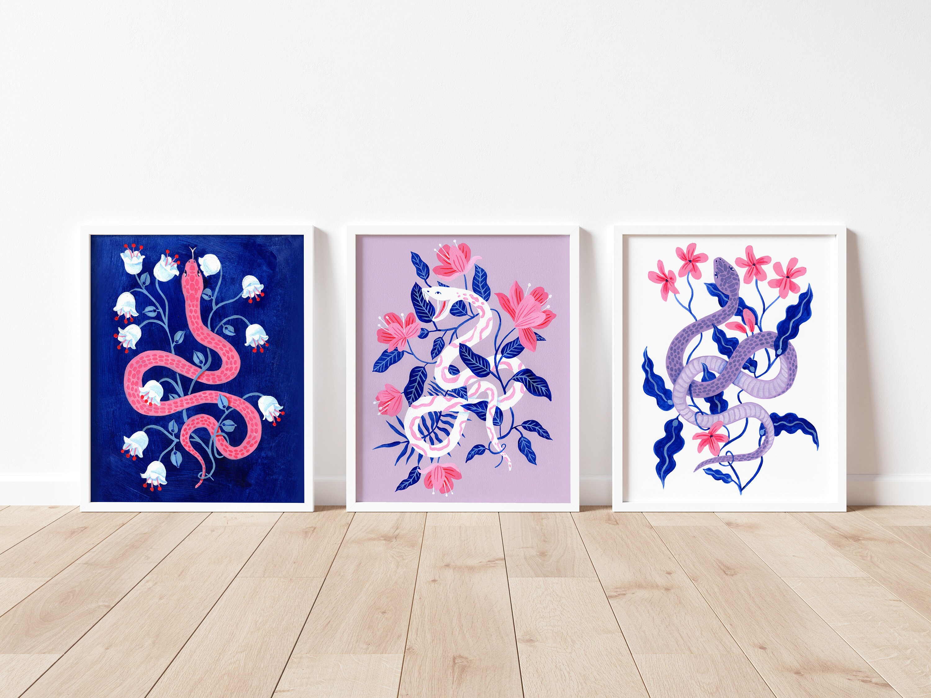 Floral Snake Illustration Prints A4 & A5 Snake Art Print | Etsy