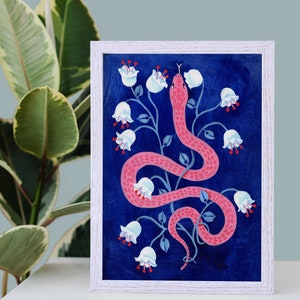 Floral Snake Illustration Prints A4 & A5 Snake Art Print - Etsy