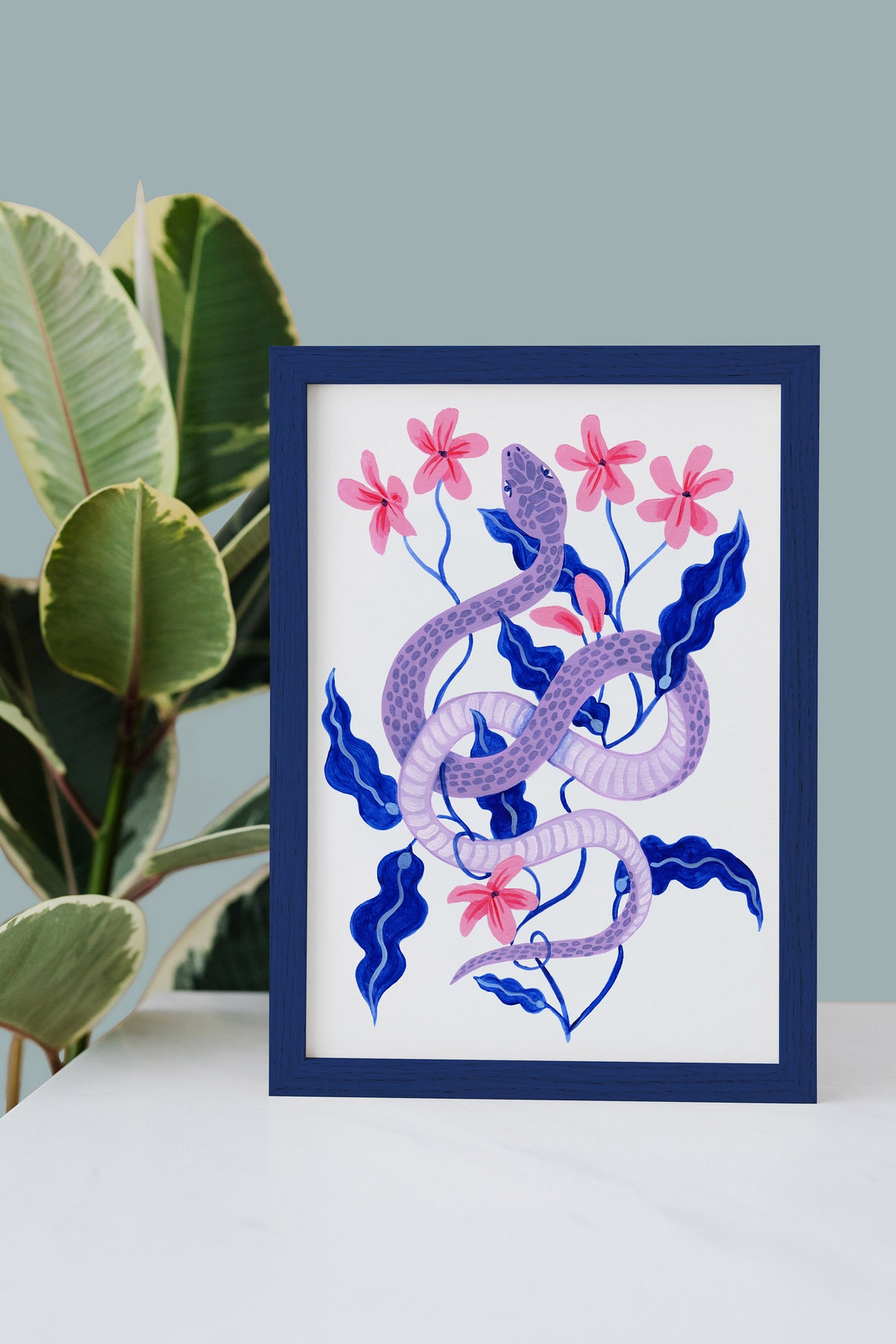 Floral Snake Illustration Prints A4 & A5 Snake Art Print | Etsy