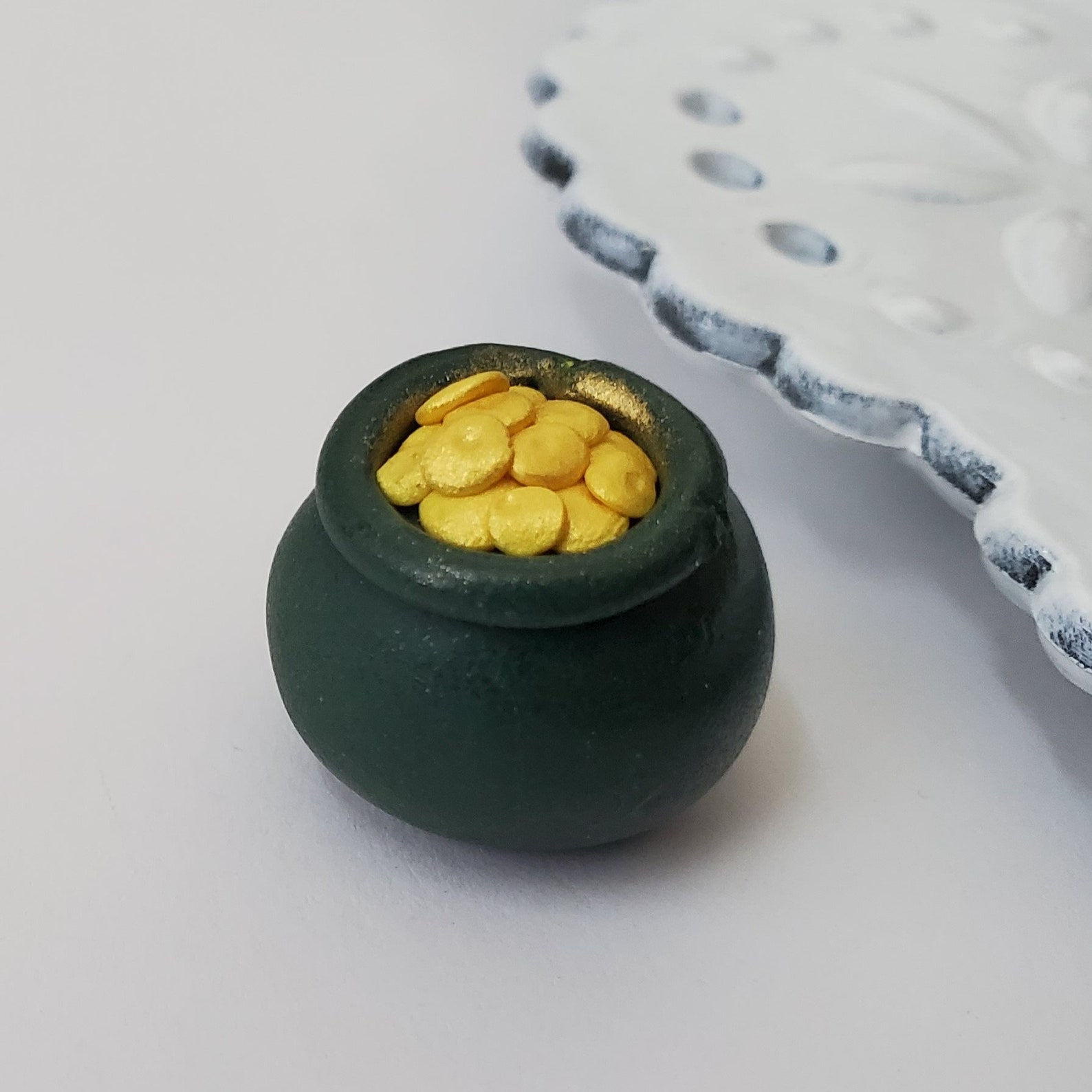 Pot of Gold Polymer Clay Miniature - Pot of Gold Jewelry - Pot of Gold ...