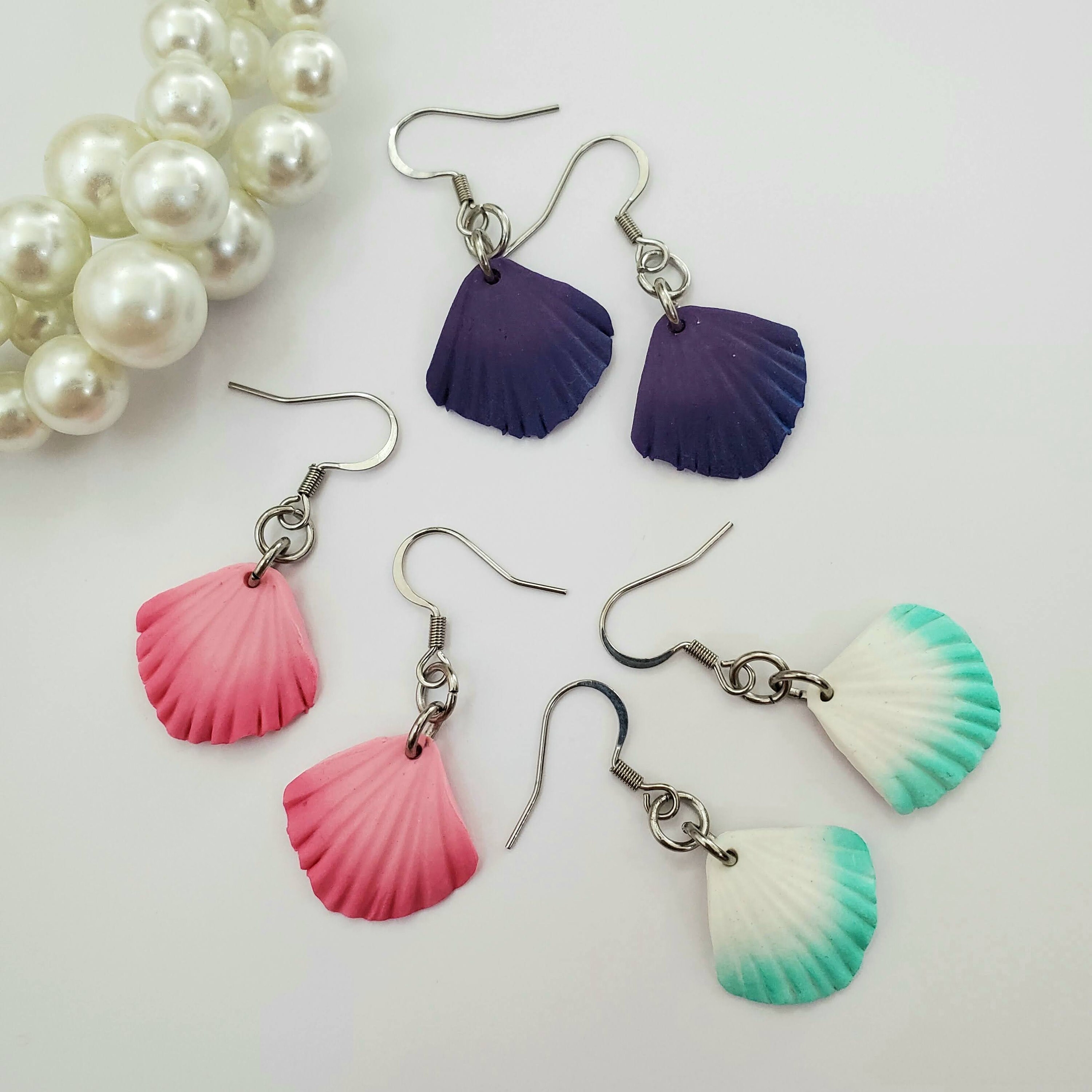 Seashell Polymer Clay Earrings - Polymer Clay Summer Seashell Earrings ...