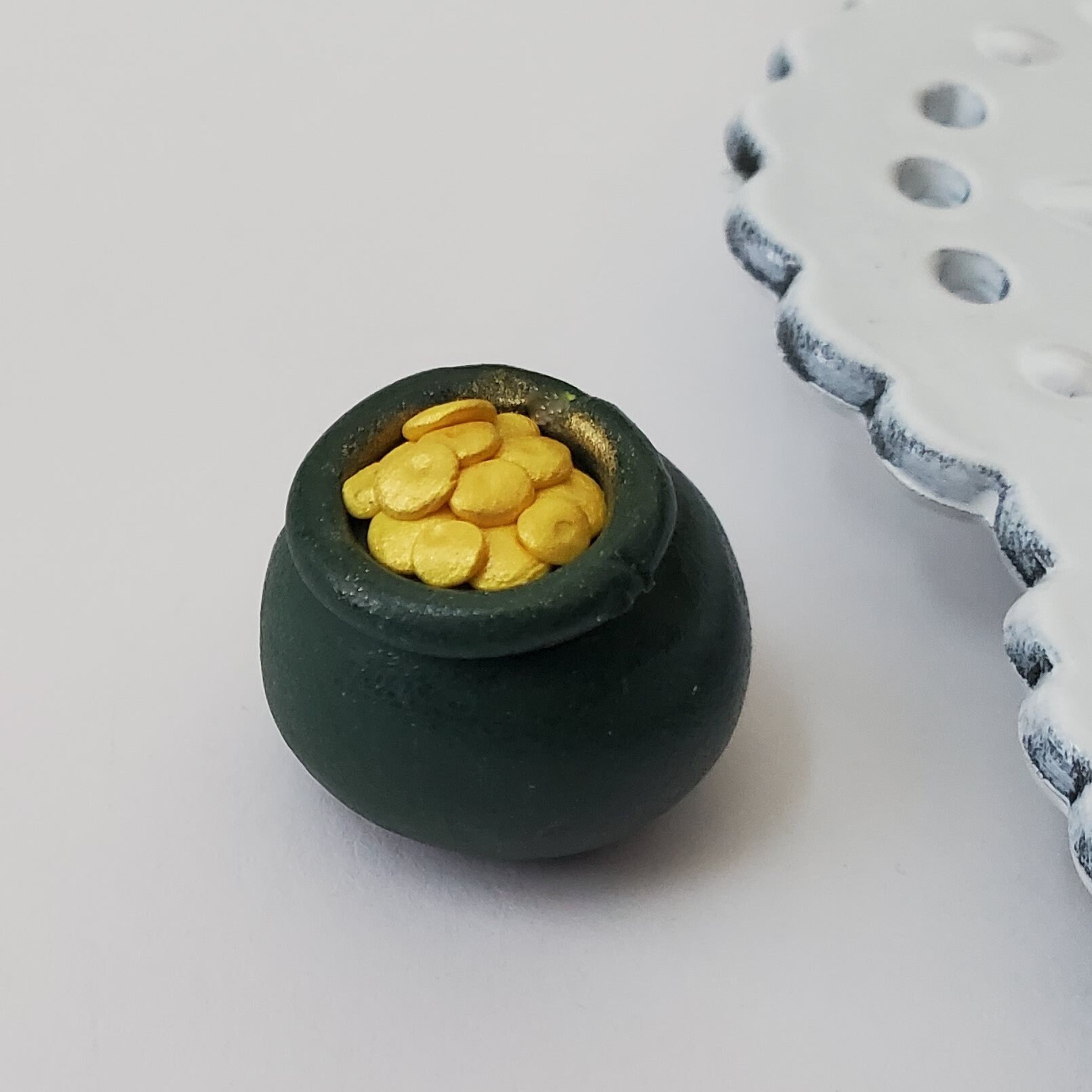 Pot of Gold Polymer Clay Miniature - Pot of Gold Jewelry - Pot of Gold ...
